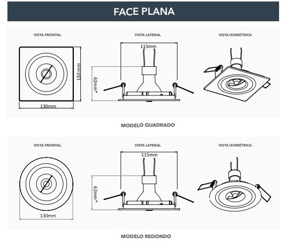 Embutido AR70 Quadrado Face Plana Branco